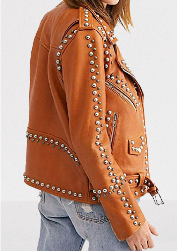 Women Brown Leather Studded Jacket, Rock Punk Gothic | RebelsMarket
