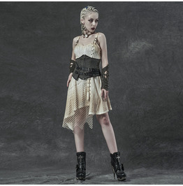 White Punk Strap Sleeves Asymmetrical Hem | Punk Rave | RebelsMarket